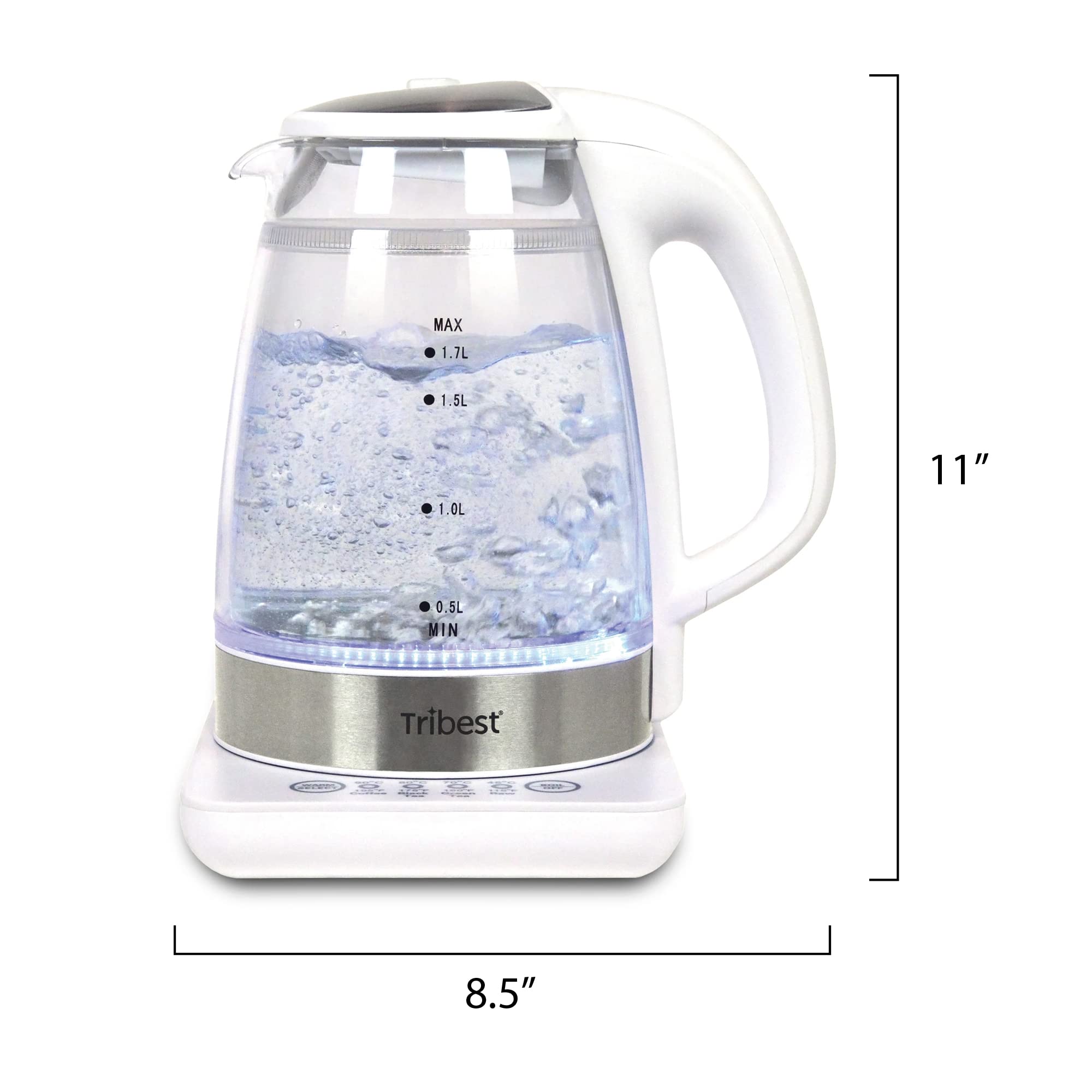 Tribest GKD-450 Raw Tea Kettle, Glass Electric Brewing System, 110V, 9 x 6.75 x 11 inches, White