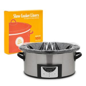 100 pack slow cooker liners, clear plastic cooking bags for oval or round pot, 3-8 qt, easy clean up, regular size, disposable (13x21 in, bulk pack)