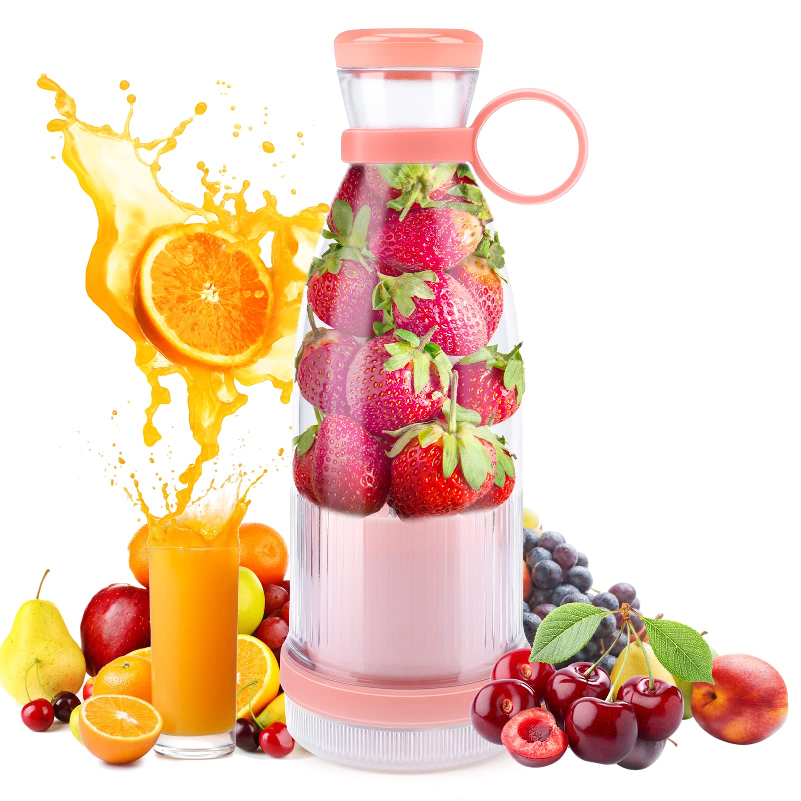 Globalstore Portable 12oz Mini Blender, USB Rechargeable, 40 Seconds Quick Juicing, Smart Safety Protection, Can Be Made At Any Time, Large Capacity and Easy to Clean