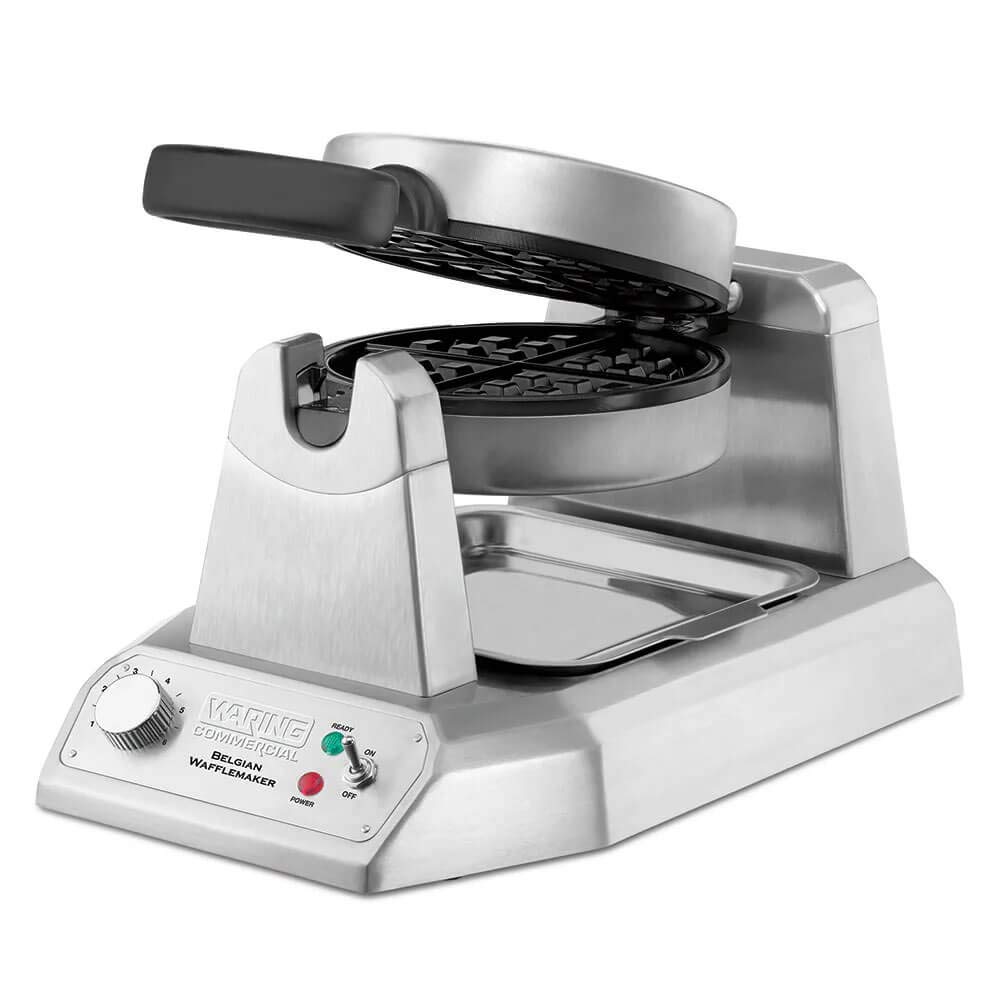 Waring Commercial WW180X Heavy Duty Single Belgian Waffle Maker, Coated Non Stick Cooking Plates, Produces 25 waffles per hour, 120V, 1200W, 5-15 Phase Plug, Silver, 12.5 x 17.88 x 10.5 inches