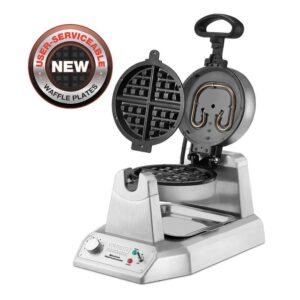 Waring Commercial WW180X Heavy Duty Single Belgian Waffle Maker, Coated Non Stick Cooking Plates, Produces 25 waffles per hour, 120V, 1200W, 5-15 Phase Plug, Silver, 12.5 x 17.88 x 10.5 inches