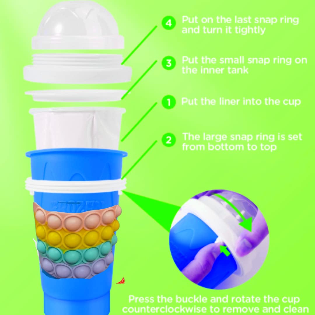 FROSTY - Magic Slushy Maker Squeeze Cup - Tiktok Smoothie- Frozen Drink - Soda Slushie - Ice Cream - Bonus Straw Spoon, Brush Cleaner, Pop It Squeeze Sleeve & Recipe