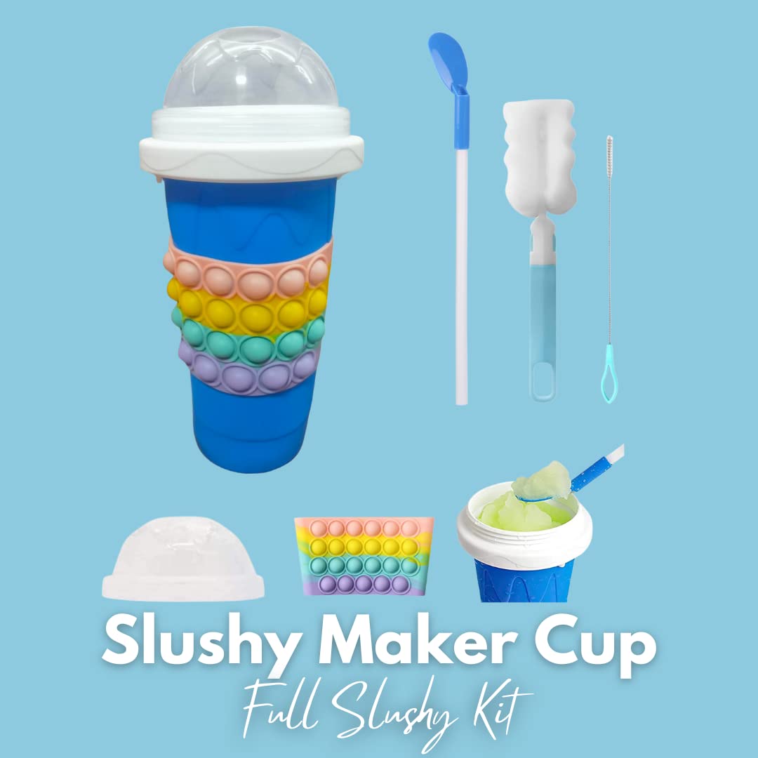 FROSTY - Magic Slushy Maker Squeeze Cup - Tiktok Smoothie- Frozen Drink - Soda Slushie - Ice Cream - Bonus Straw Spoon, Brush Cleaner, Pop It Squeeze Sleeve & Recipe