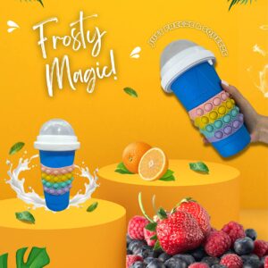 FROSTY - Magic Slushy Maker Squeeze Cup - Tiktok Smoothie- Frozen Drink - Soda Slushie - Ice Cream - Bonus Straw Spoon, Brush Cleaner, Pop It Squeeze Sleeve & Recipe