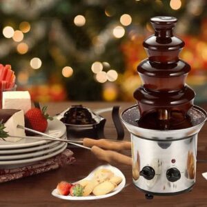 Electric Chocolate Fondue Fountain Machine for Parties 4 Tiers Hot Chocolate Fondue Tower for Nacho Cheese, BBQ Sauce, Liqueuers, 18inch Tall