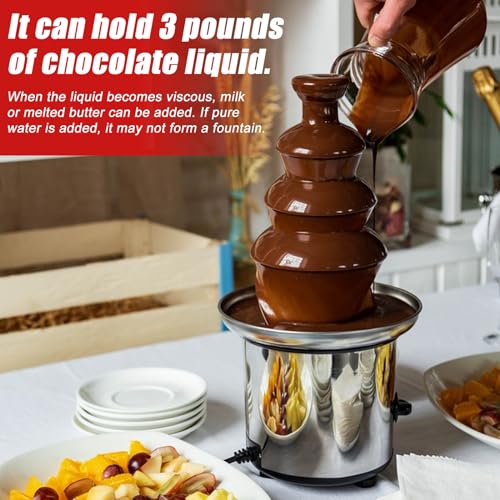 Electric Chocolate Fondue Fountain Machine for Parties 4 Tiers Hot Chocolate Fondue Tower for Nacho Cheese, BBQ Sauce, Liqueuers, 18inch Tall