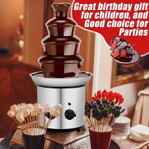 Electric Chocolate Fondue Fountain Machine for Parties 4 Tiers Hot Chocolate Fondue Tower for Nacho Cheese, BBQ Sauce, Liqueuers, 18inch Tall