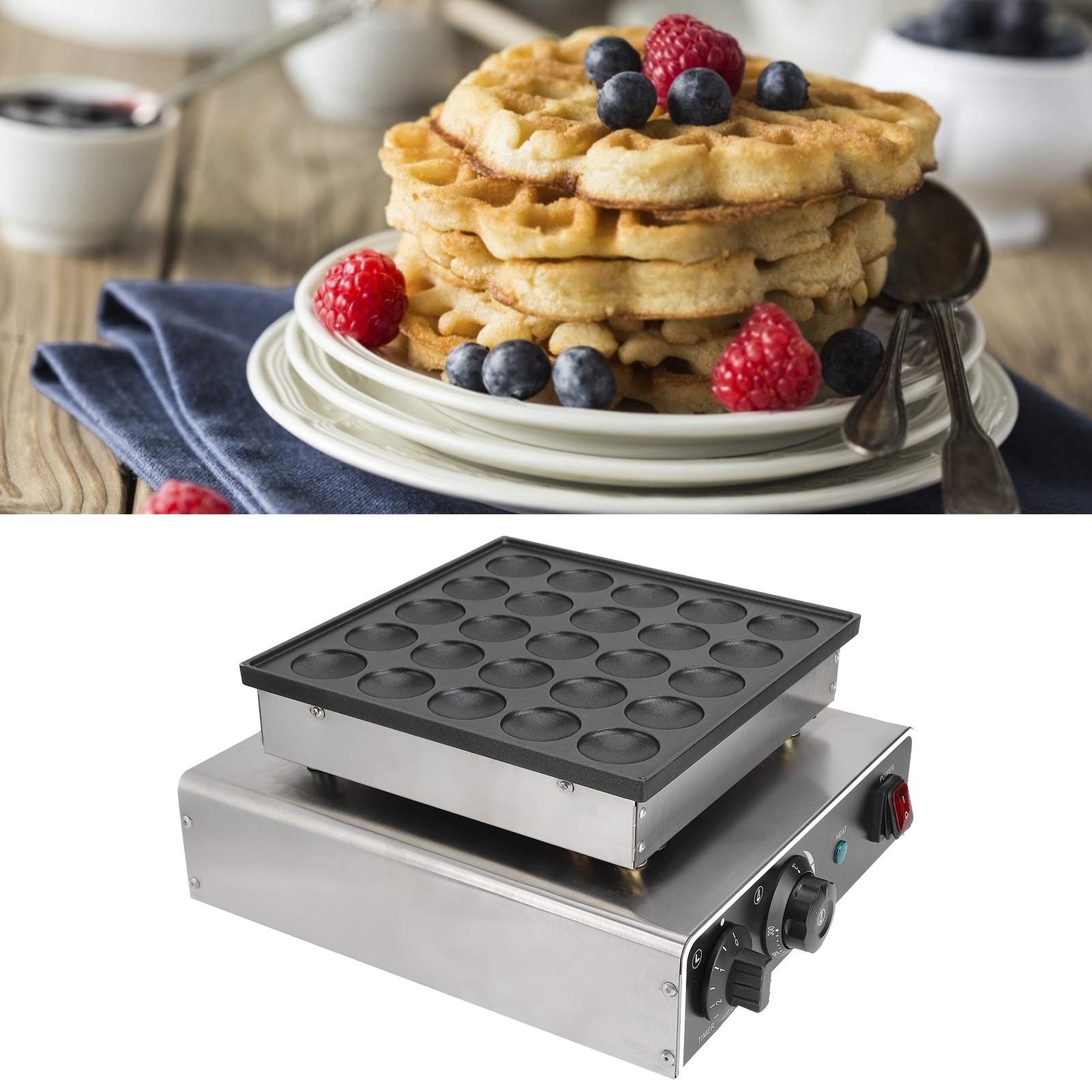 Mini Dutch Pancake Maker,Waffle Pancakes Maker Machine 950W 25 Holes Nonstick Electric Dorayaki Maker Machine for Bakery Home Kitchen Restaurant Bar (12.99X12.68X6.69Inch)