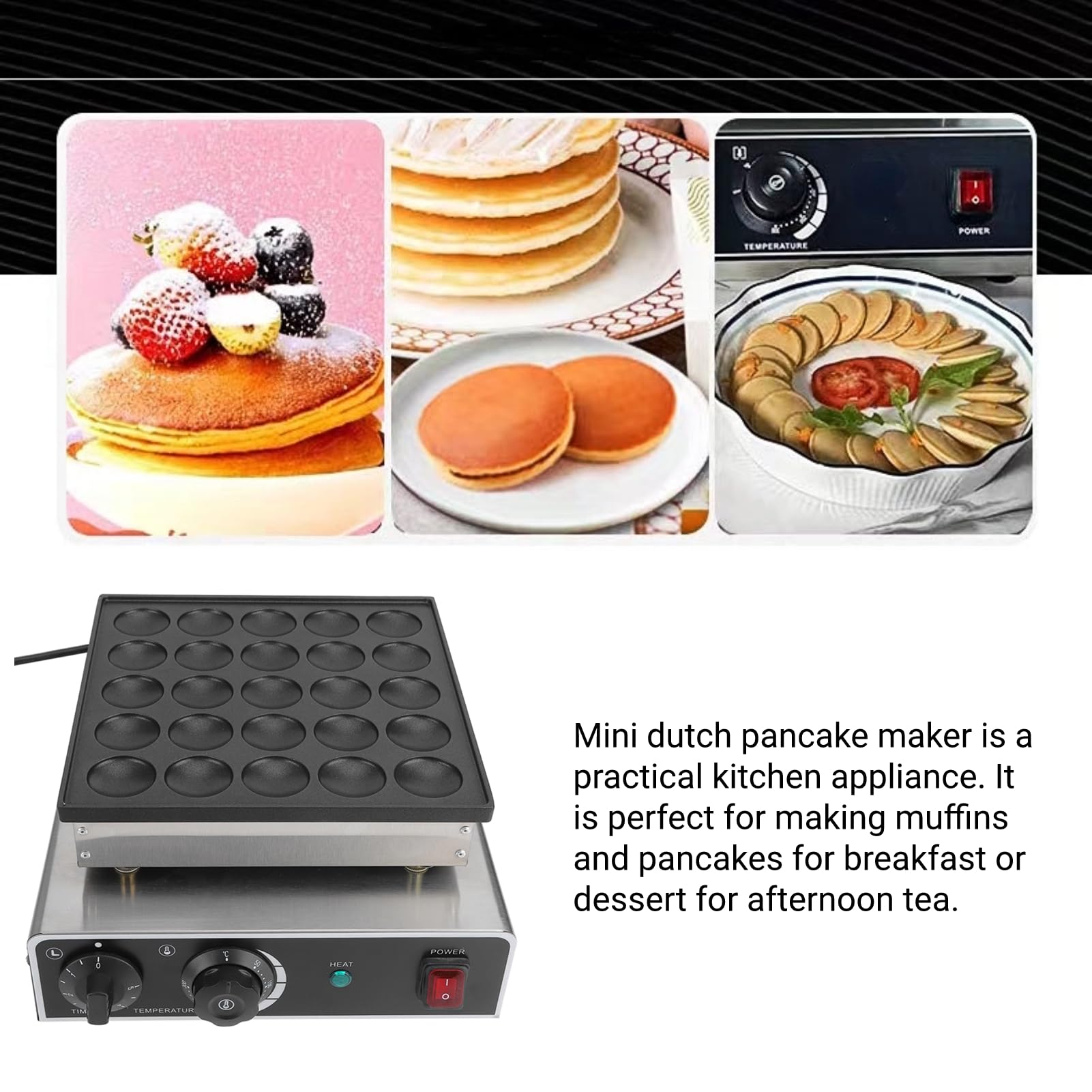 Mini Dutch Pancake Maker,Waffle Pancakes Maker Machine 950W 25 Holes Nonstick Electric Dorayaki Maker Machine for Bakery Home Kitchen Restaurant Bar (12.99X12.68X6.69Inch)