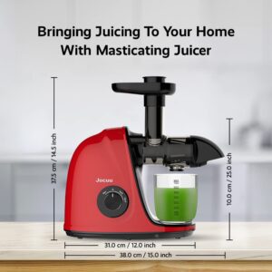 JOCUU Slow Masticating Juicer Bundle Set with Vegetable Shredder/Slicer Attachment, 3 Easy to Use and Clean Interchangeable Blades, Quiet Motor & Reverse Function