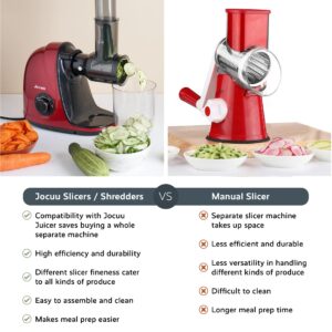 JOCUU Slow Masticating Juicer Bundle Set with Vegetable Shredder/Slicer Attachment, 3 Easy to Use and Clean Interchangeable Blades, Quiet Motor & Reverse Function