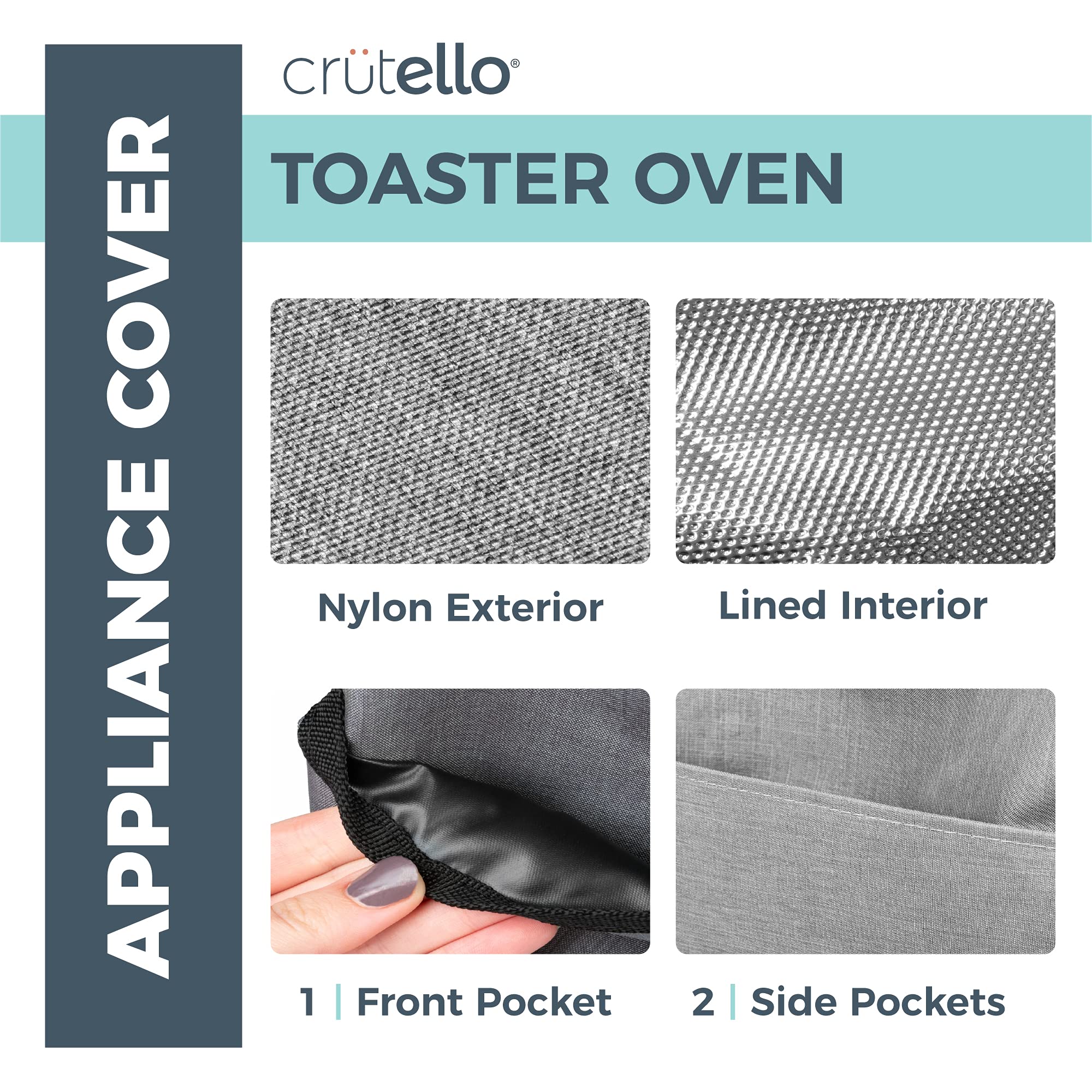 Crutello 9 Slice Toaster Oven Cover with Storage Pockets - Small Appliance Dust Covers, Kitchen Appliance Covers, Durable Toaster Oven Cover