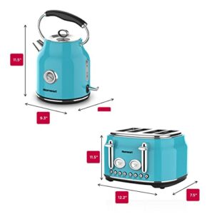 Homeart Chelsea Collection - Cordless Kettle With Temperature Gauge and 4-Slice Toaster with Adjustable Browning Control - Stainless Steel Retro Design, Turquoise