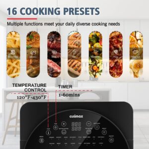 CUSIMAX Air Fryer Toaster Oven, 15.5 Quart Air Fryer Combo, 16-in-1 Air Fryer Toaster Oven, Large Convection Roaster with Rotisserie & Dehydrator, Rich Accessories, Digital Controls