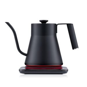 saki baristan electric gooseneck kettle with precise temperature control, pour over coffee kettle & tea kettle, stainless steel, 1200w quick heating, 1 liter, matte black