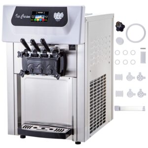 vevor commercial soft ice cream machine, 3 flavors ice cream machine w/pre-cooling, 5.3-7.4 gal/h gelato machine commercial, 2200w countertop commercial yogurt maker machine, w/lcd intelligent panel