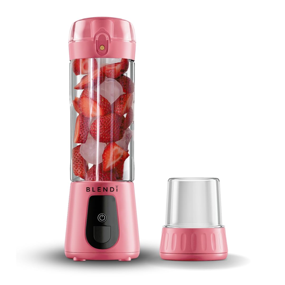 Blendi Pro Plus Premium Cordless Portable 17.5oz Rechargeable Blender - Crush Ice, Fruit & Blend Sports Powders in Seconds - Stainless Steel Blades w/High Powered 120W Motor - Gym, Tailgates (Pink)