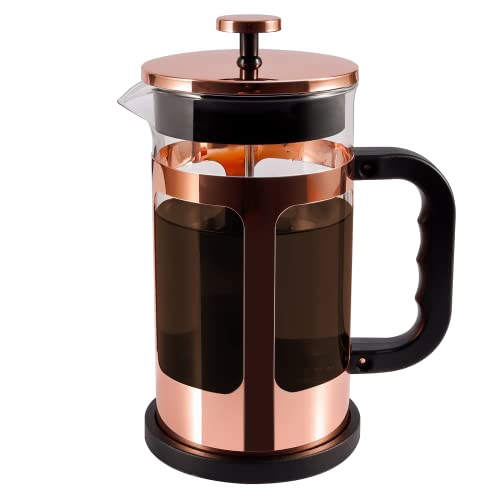 RealPero French Press Coffee Tea Maker， Upgrade Heat Cold Resistant Thickened Glass with 4 Level Stainless Steel Filtration System Brew Coffee & Tea， BPA Free, Large 1000ml 34oz,Rose Gold