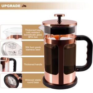 RealPero French Press Coffee Tea Maker， Upgrade Heat Cold Resistant Thickened Glass with 4 Level Stainless Steel Filtration System Brew Coffee & Tea， BPA Free, Large 1000ml 34oz,Rose Gold