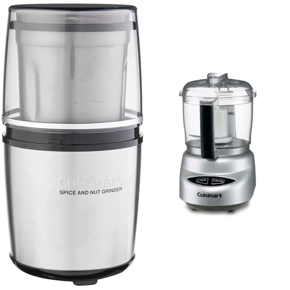 Cuisinart SG-10 Electric Spice-and-Nut Grinder, Stainless/Black & DLC-2ABC Mini-Prep Plus 24-Ounce Food-Processors, 3 Cup, Brushed Chrome and Nickel