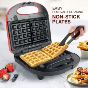 Sandwich Waffle Maker 2-IN-1, Sandwich Maker Waffle Iron with Removable Plate Nonstick for Breakfast, Omelet and Turnover Maker w/LED Indicator Lights, Cool Touch Handle, Anti-Skid Feet, Easy Clean