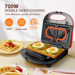 Sandwich Waffle Maker 2-IN-1, Sandwich Maker Waffle Iron with Removable Plate Nonstick for Breakfast, Omelet and Turnover Maker w/LED Indicator Lights, Cool Touch Handle, Anti-Skid Feet, Easy Clean