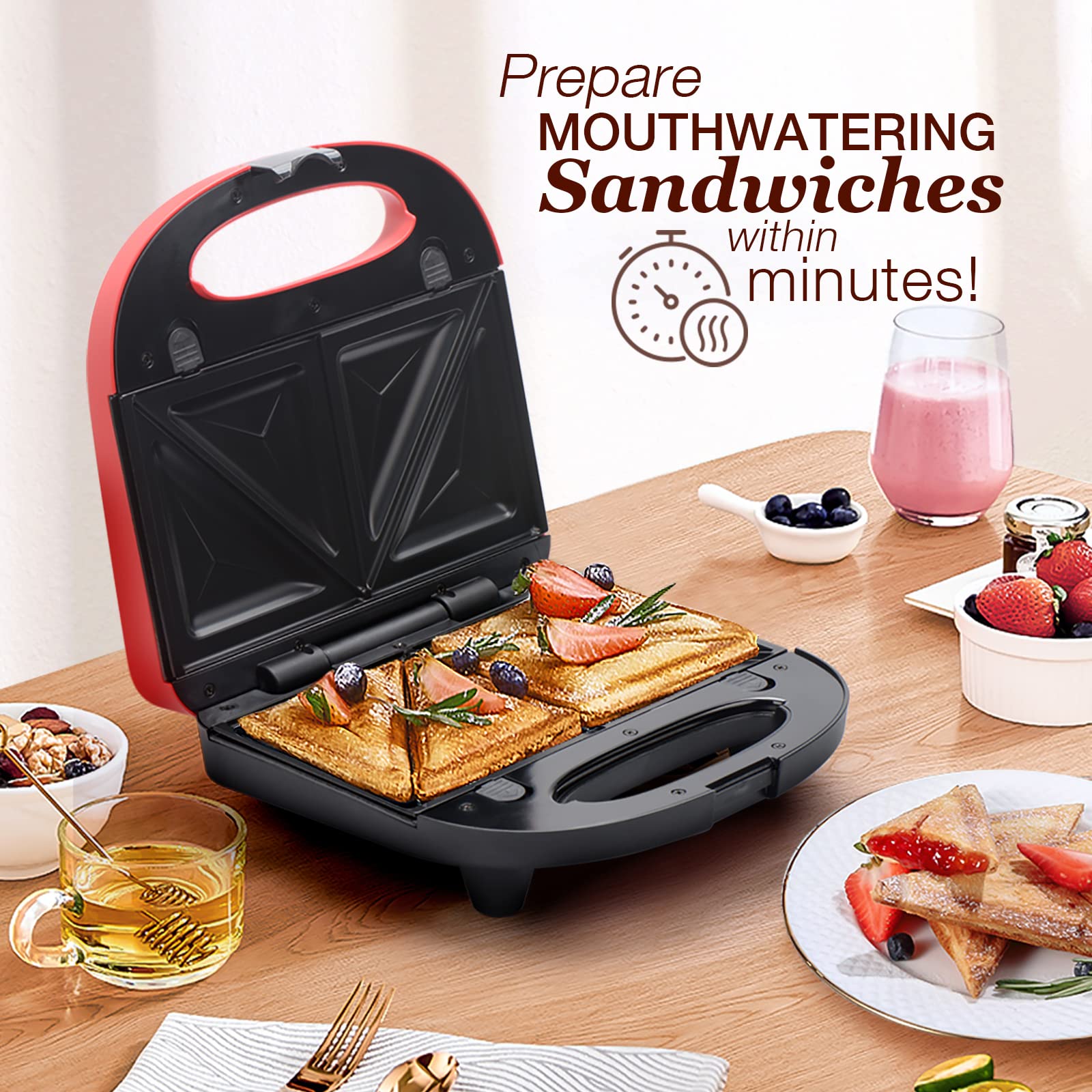 Sandwich Waffle Maker 2-IN-1, Sandwich Maker Waffle Iron with Removable Plate Nonstick for Breakfast, Omelet and Turnover Maker w/LED Indicator Lights, Cool Touch Handle, Anti-Skid Feet, Easy Clean