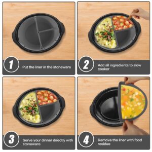 Driony Slow Cooker Divider Liner for 6 QT Crockpot, Reusable & Leakproof Silicone Crockpot Divider, Three compartrtments suitable for Slow Cookers Pot. Grey.