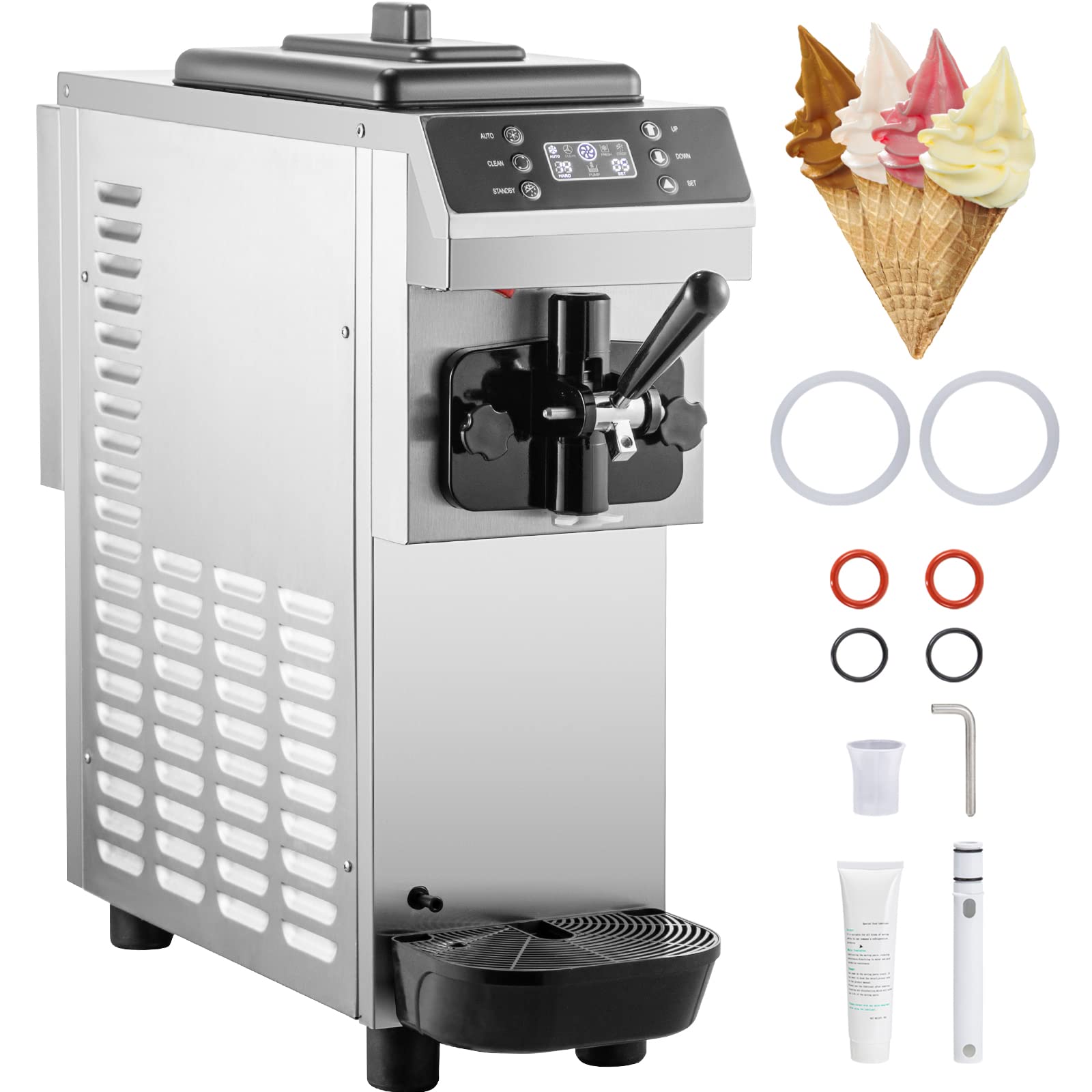 VEVOR Soft Serve Ice Cream Machine for home,3.4 Gal/H Commercial Ice Cream Maker Machine,Single Flavor Ice Cream Maker w/Pre-Cooling,1200W Countertop Yogurt Maker Machine for Party,Restaurant Snack Bar