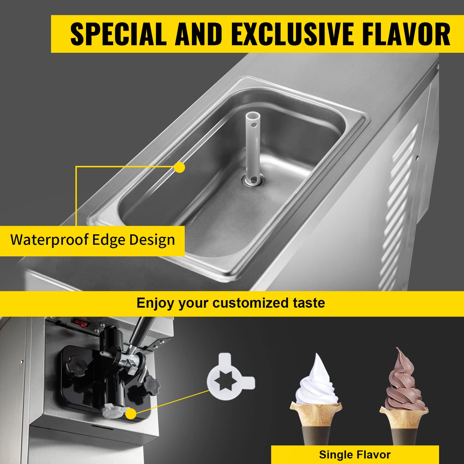 VEVOR Soft Serve Ice Cream Machine for home,3.4 Gal/H Commercial Ice Cream Maker Machine,Single Flavor Ice Cream Maker w/Pre-Cooling,1200W Countertop Yogurt Maker Machine for Party,Restaurant Snack Bar