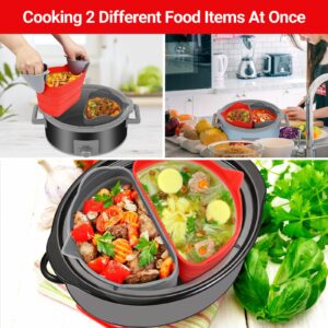 SelfTek Slow Cooker Divider, Divider Insert Silicone for Crockpot & Hamilton Beach 6-8 QT,2 Pack Food-Grade Reusable & Leakproof Divider Separator Liner,BPA Free Dishwasher Safe Cooking Liner