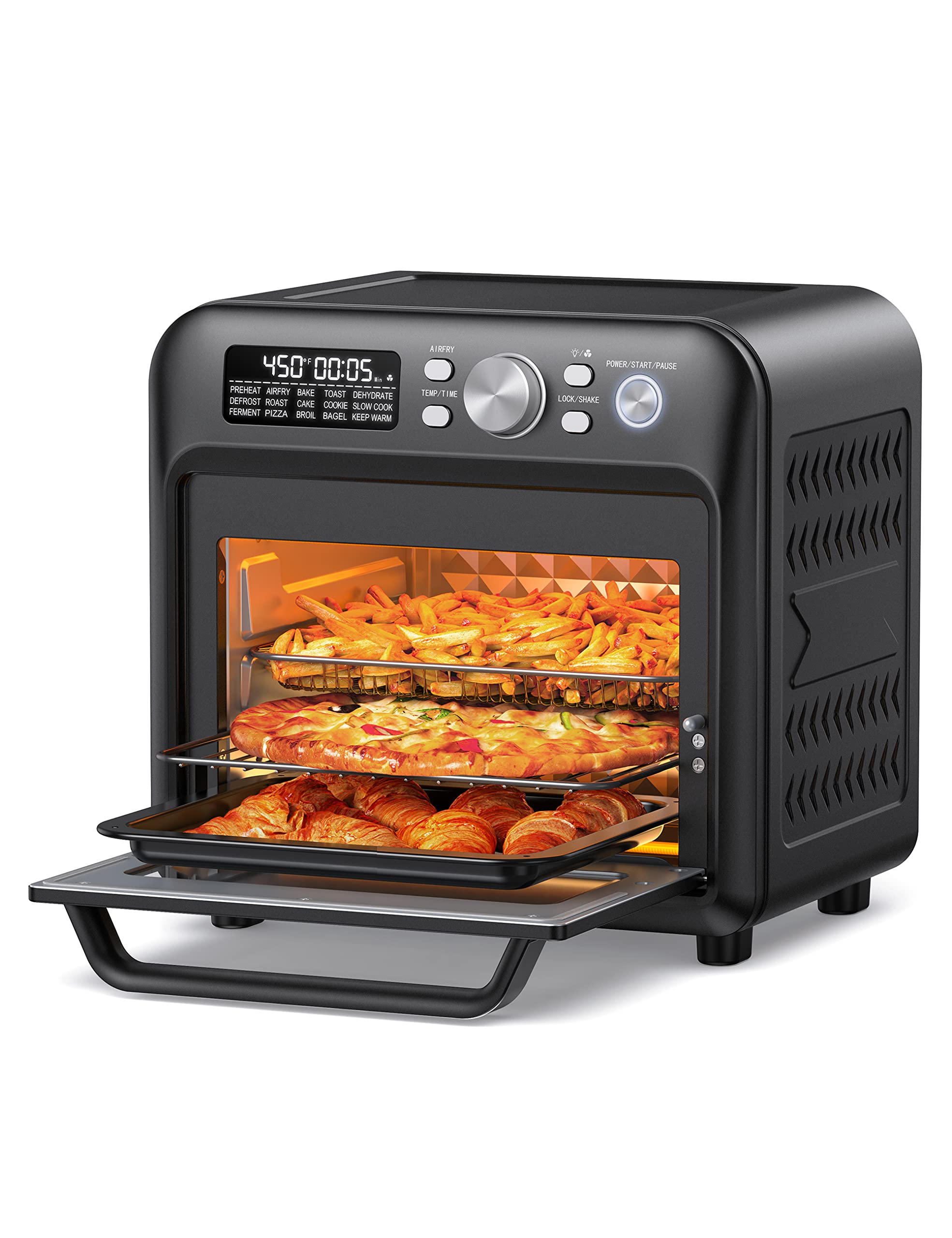 PARIS RHÔNE Air Fryer Oven 19QT, Family-Sized Toaster Oven, Convection Oven with Child Lock, Fits 12-inch Pizza, 6-Slice Toast, Button & Knob-Controlled Kitchen Appliance, Dishwasher Safe (19QT)