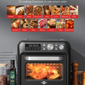 PARIS RHÔNE Air Fryer Oven 19QT, Family-Sized Toaster Oven, Convection Oven with Child Lock, Fits 12-inch Pizza, 6-Slice Toast, Button & Knob-Controlled Kitchen Appliance, Dishwasher Safe (19QT)