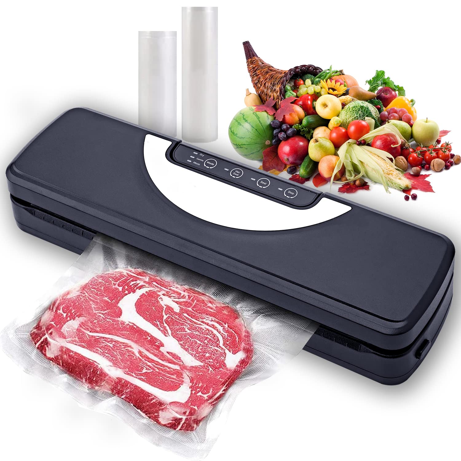 Vacuum Sealer, FENGJIE Compact Vacuum Sealer Machine Seal A Meal Food Saver System,Automatic Dry Moist Food Modes With Builtin Cutter |LED Indicator | Quiet Operation|Starter Kit, For Sous Vide and