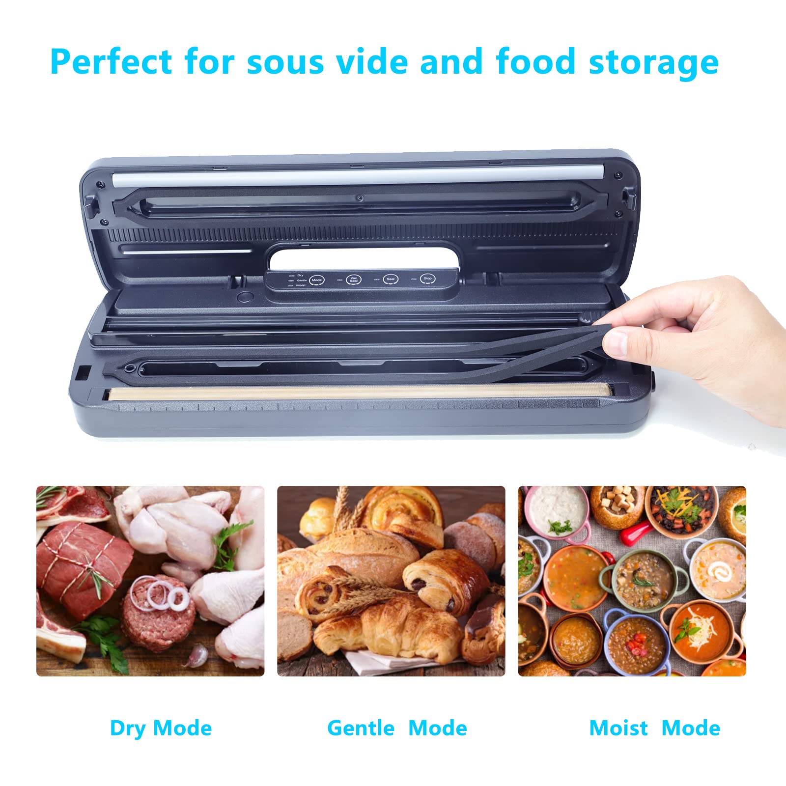 Vacuum Sealer, FENGJIE Compact Vacuum Sealer Machine Seal A Meal Food Saver System,Automatic Dry Moist Food Modes With Builtin Cutter |LED Indicator | Quiet Operation|Starter Kit, For Sous Vide and