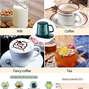 Coffee Mug Warmer with (Ceramic) Cup (USB Cable) & Cup Warmer Set for Desk with Gravity Sensing Auto Shut Off Heating Plate for Home Office Milk Tea Gift(Include Cup) HAYY (Green)