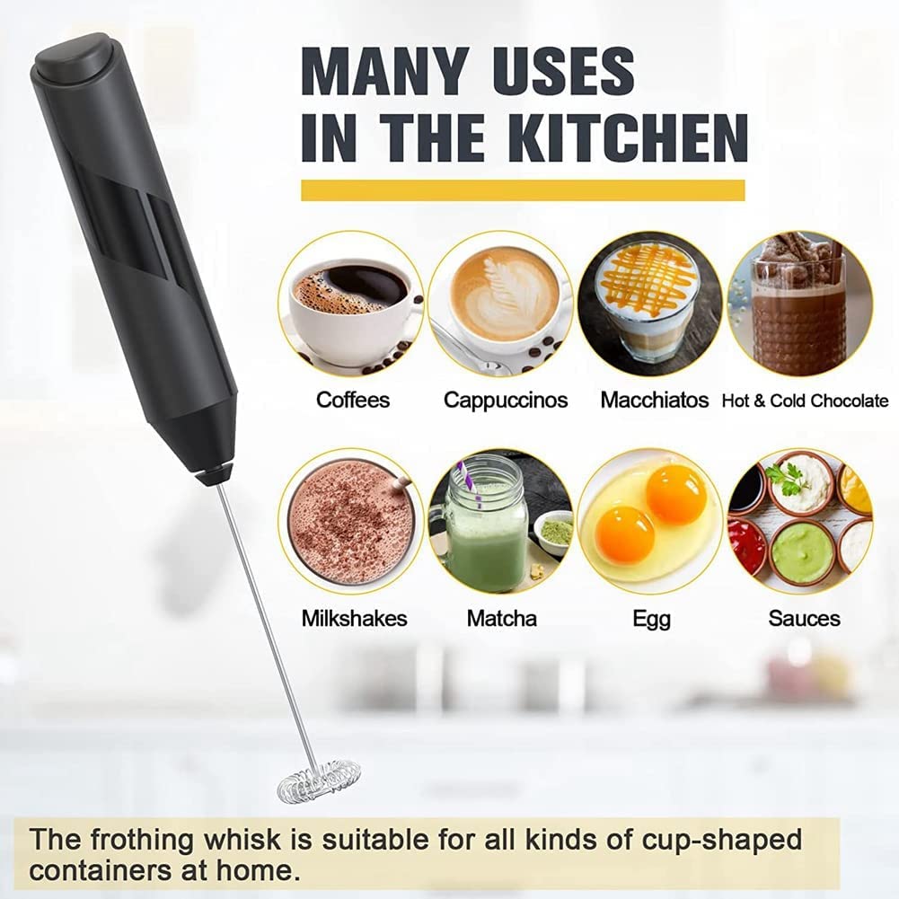 Electric Milk Frother Handheld with Stainless Steel Stand Battery Powered Foam Maker, for Coffee, Cappuccino, Latte, Matcha, Hot Chocolate, Mini Drink Mixer