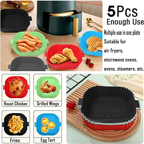 5pcs Silicone Air Fryer Liners，8 Inch Air Fryer Silicone Liners, Food Safe Air Fryer Accessories,Reusable Air Fryer Silicone Bowl Fits 4 To 7QT （Round ）