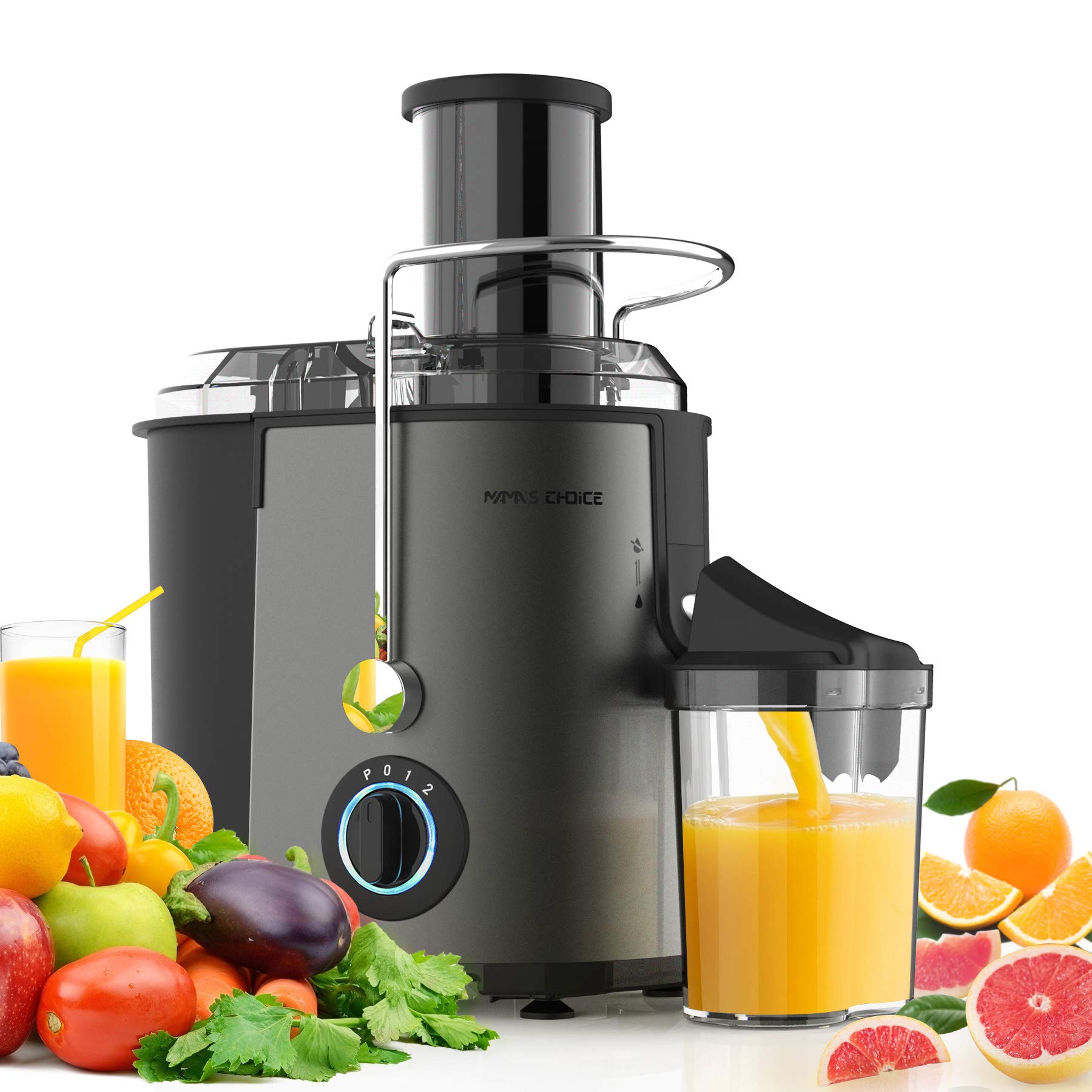 MAMA'S CHOICE Juicer Machine, 800W Juice Extractor with 3'' Big Mouth, 3 Speed Centrifugal Juicer for Whole Fruit Vegetable, Easy to Clean, Non-Slip Feet, BPA-Free