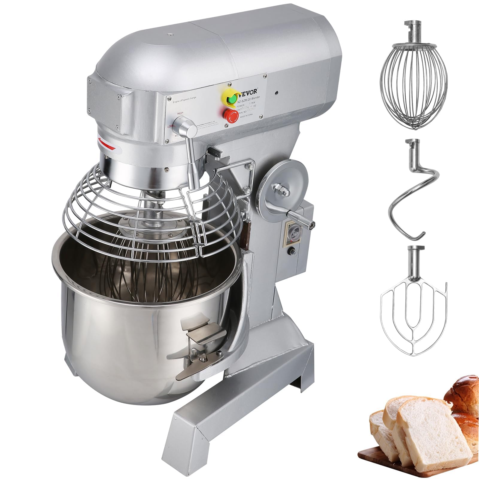 Happybuy 10Qt Commercial Food Mixer with Timing Function， Commercial Mixer 500W Stainless Steel Bowl Heavy Duty Electric Food Mixer Commercial with 3 Speeds Adjustable, Perfect for Bakery Pizzeria