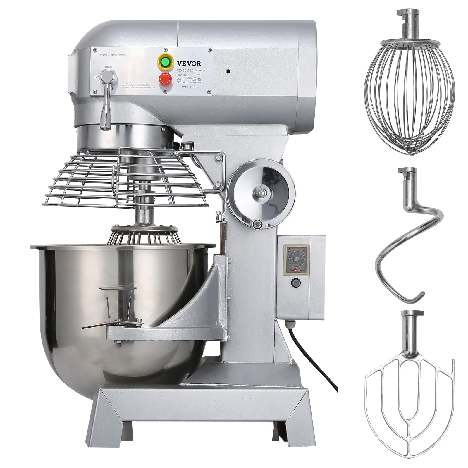 Happybuy 10Qt Commercial Food Mixer with Timing Function， Commercial Mixer 500W Stainless Steel Bowl Heavy Duty Electric Food Mixer Commercial with 3 Speeds Adjustable, Perfect for Bakery Pizzeria