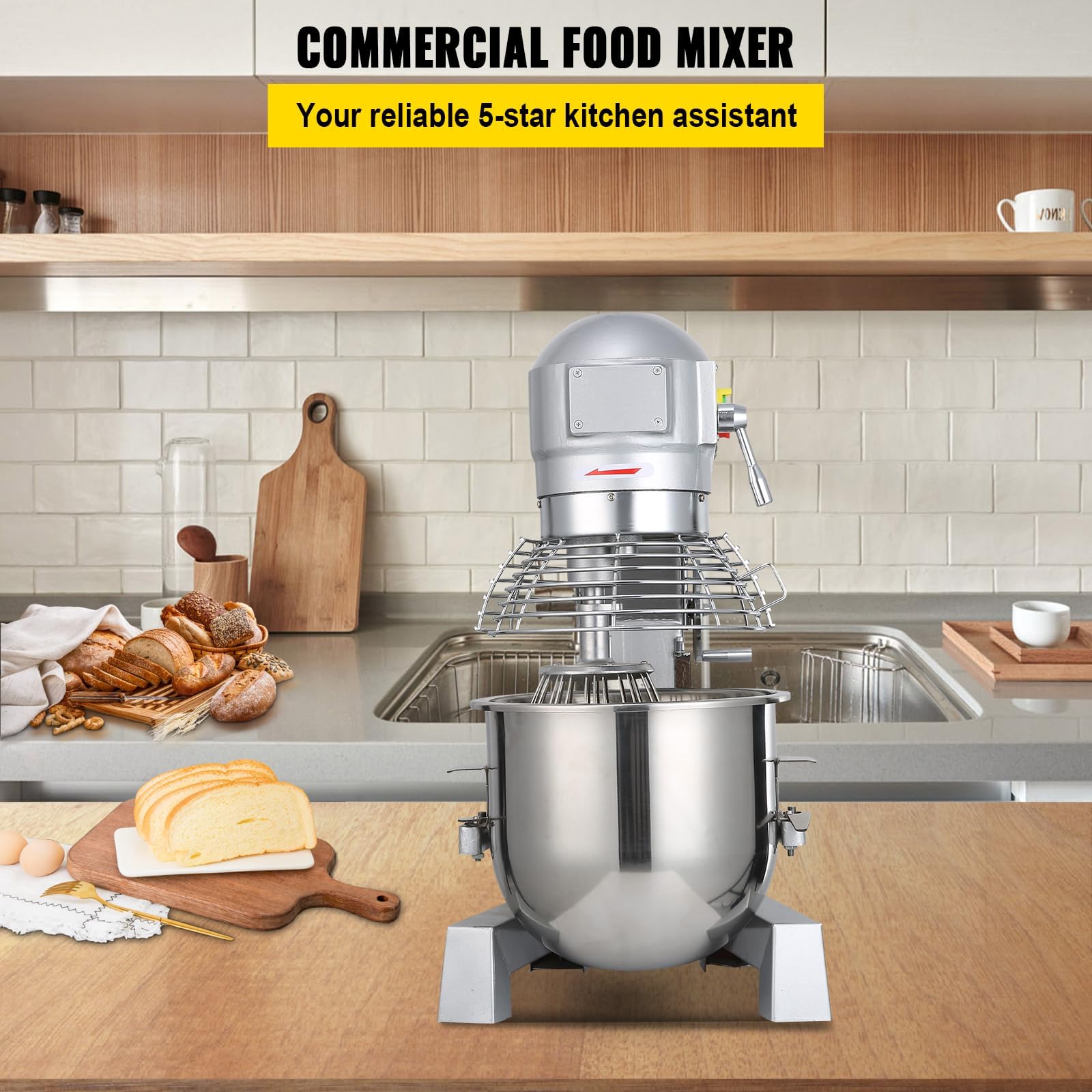 Happybuy 10Qt Commercial Food Mixer with Timing Function， Commercial Mixer 500W Stainless Steel Bowl Heavy Duty Electric Food Mixer Commercial with 3 Speeds Adjustable, Perfect for Bakery Pizzeria