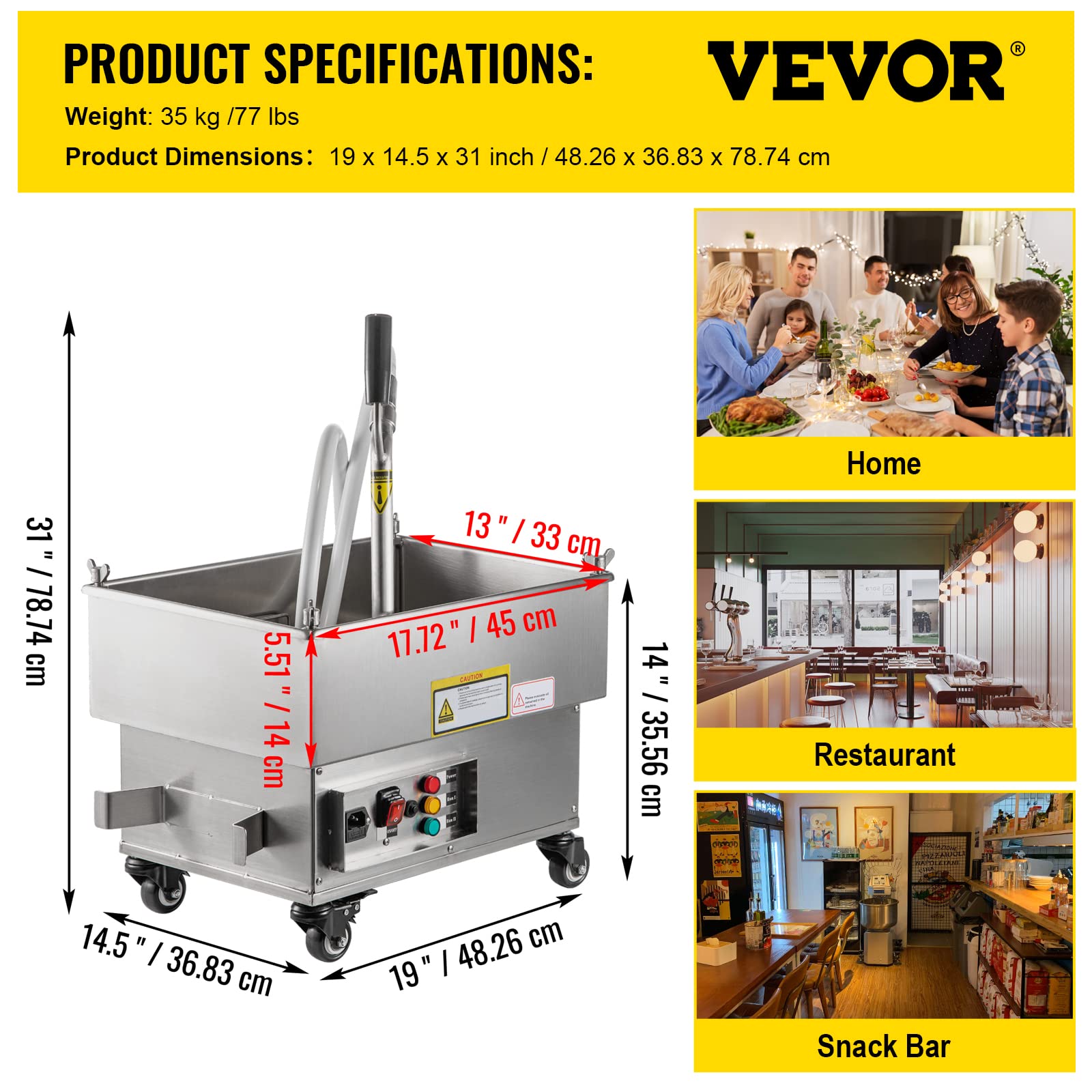 VEVOR Mobile Fryer Filter, 300W Oil Filtration System with 5 L/min Flow Rate, Frying Oil Filtering System with 10 L/min Pump Wheels Oil Hose, 110V/60Hz (22L)