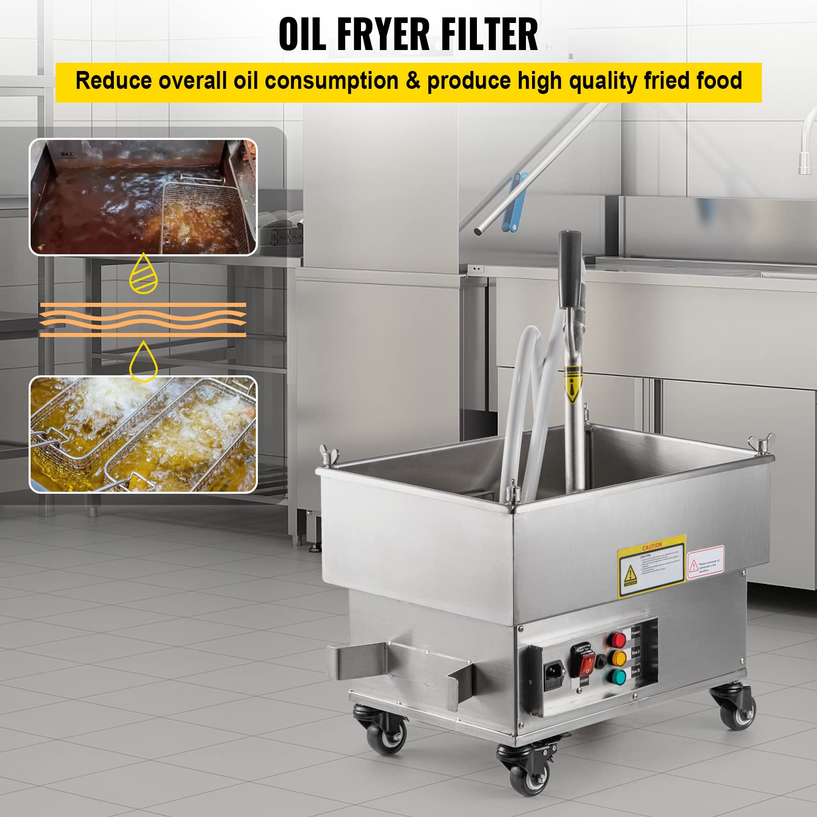 VEVOR Mobile Fryer Filter, 300W Oil Filtration System with 5 L/min Flow Rate, Frying Oil Filtering System with 10 L/min Pump Wheels Oil Hose, 110V/60Hz (22L)