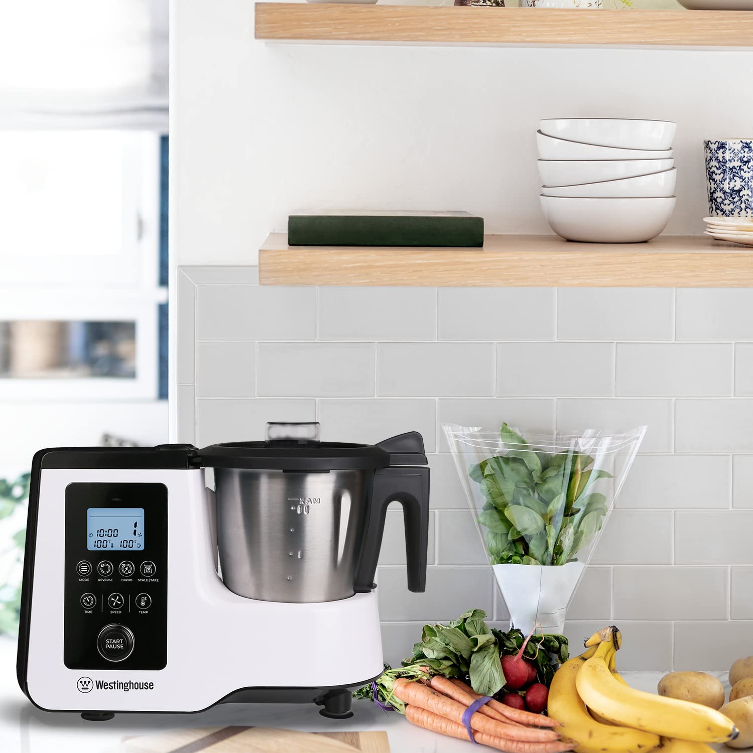 Westinghouse Smart Cooking Machine - 10-in-1 Functionality, Featuring 3 Preset Cooking Modes, LCD Display, Built-In Temperature Controls, and 3L Removable SS Mixing Bowl