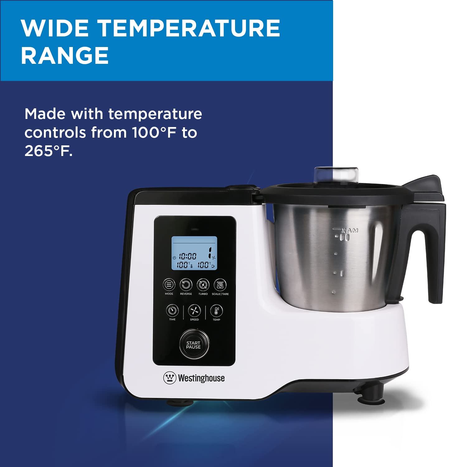 Westinghouse Smart Cooking Machine - 10-in-1 Functionality, Featuring 3 Preset Cooking Modes, LCD Display, Built-In Temperature Controls, and 3L Removable SS Mixing Bowl