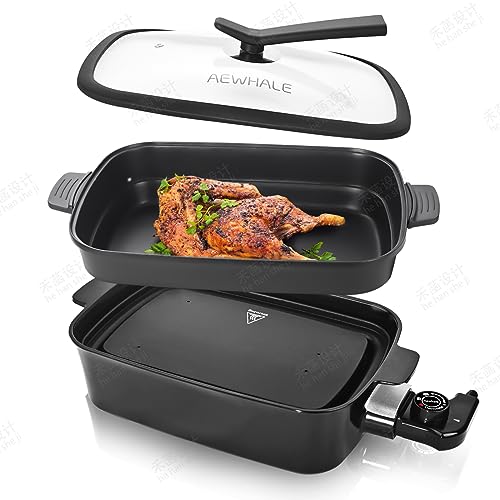 AEWHALE Electric Skillet,Indoor Non-Stick Electric Grill with Removable Plate,1400W Adjustable Temperature Party Griddle