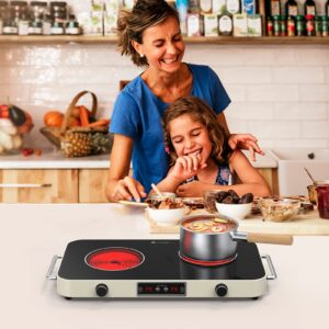 QTYANCY Electric Cooktop, Portable Electric Stove 110V 2 Burners 9 Heating Levels with 2 Handle, 2200W Knob Control Child Safety Lock & Timer (Portable)