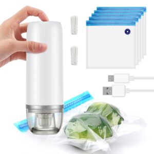 handheld vacuum sealer, blumway portable cordless food vacuum automatic vacuum air sealing machine mini vacuum sealer for sous vide bags fresh & save with 5 reusable zipper vacuum bags