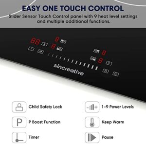 Induction Cooktop 30 Inch, Electric Cooktop 4 Burners, Drop-in Induction Cooker Ceramic Glass Induction Burner With Timer, Child Lock, 9 Heating Level and Sensor Touch Control, ETL & FCC Certified